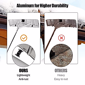 GYMAX Snow Roof Rake, 4.8-20FT Extendable Aluminum Roof Rake with Built-in Wheels, Anti-Slip Handle & 25”Wide Blade, Snow Shovel for House Roof Snow Removal, Leaves, Dribs
