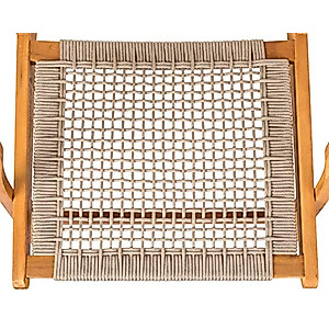 Patio Sense 62773 Vega Natural Stain Outdoor Chair Acacia Wood Construction Hand Woven Seat Mid Century Design Comfortable Reclining Armchair Patio Lawn Garden Backyard Deck - Ecru Cording