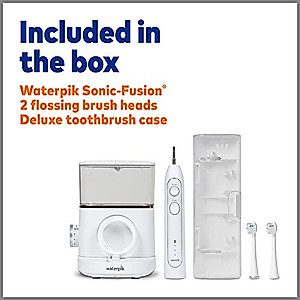 Waterpik Sonic-Fusion Professional Flossing, Electric Toothbrush & Water Flosser Combo in One, SF-02, White