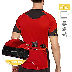 BERGRISAR Men's Basic Cycling Jerseys Short Sleeves Mountain Bike Bicycle Shirt Zipper Pockets Red Size XX-Large