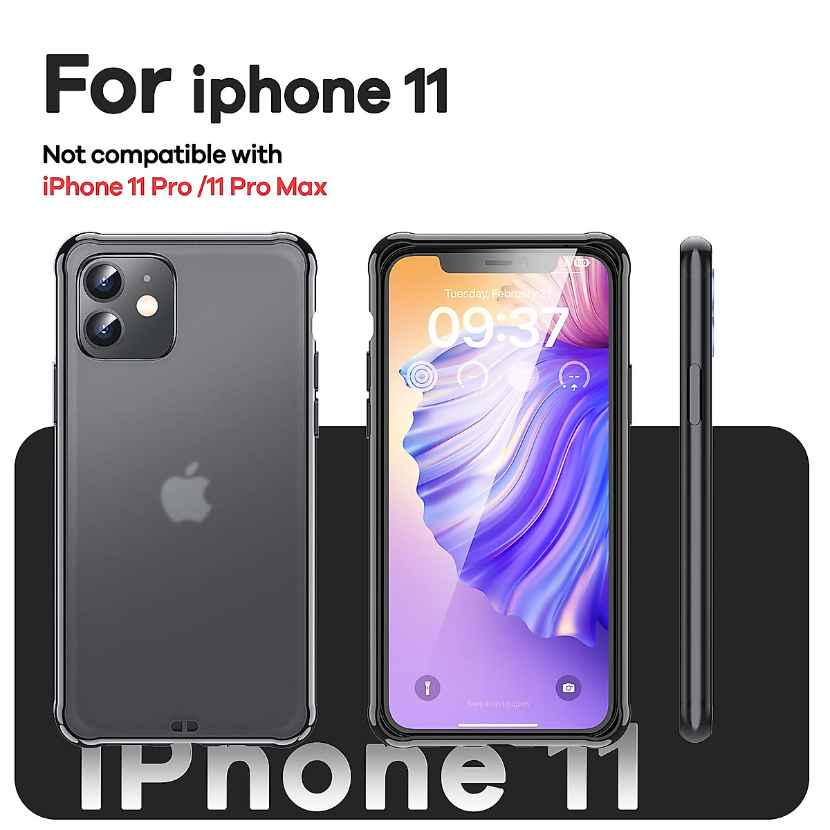 ORIbox for iPhone 11 Case Black,Translucent Matte case with Soft Edges, Lightweight,iPhone 11 Phone Black Case for Women Men Girls Boys Kids