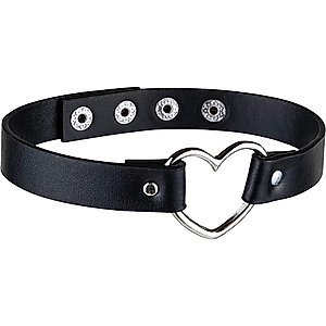 AsherKeep Black Heart Choker Necklace for Women - Goth Choker Necklace Kawaii Cute Chokers for Women Black Vegan Leather Choker Punk Halloween Costume