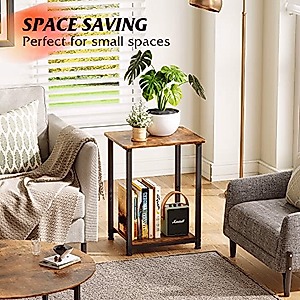 WLIVE End Table, 2-Tier Small Side Table with Open Storage, Narrow Side Stand for Bedroom, Living Room, Couch, Modern End Stand with Sturdy Metal Frame, Sturdy Easy Assembly,Rustic Brown (1 Pack)