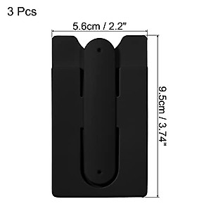 PATIKIL Cellphone Card Holder, 3 Pack Flexible Silicone Stand Card Sleeve with Back Adhesive for Credit Card Earphone, Black