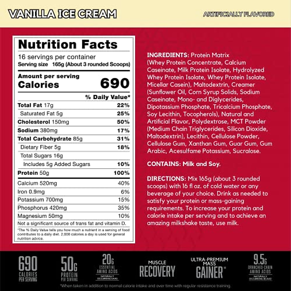 BSN TRUE-MASS Weight Gainer, Muscle Mass Gainer Protein Powder, Vanilla Ice Cream, 5.82 Pound