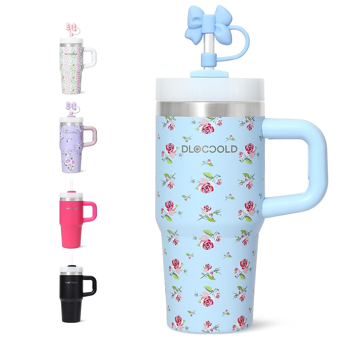 DLOCCOLD 16 oz Stainless Steel Tumbler with Lid and Straw, Double Wall Vacuum Insulated Travel Tumbler with Straw Cover Cap, Reusable Travel Coffee Mug, Cupholder Friendly, Leak Resistant