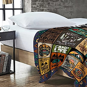 Camping Blanket Camping Lovers Gift Ideas for Men or Woman, Super Soft Throws Flannel Fleece Blankets Gifts for Camper Outdoor, Campsite Outdoors RV Travel Hiking Bed Sofa Couch 60"x50"