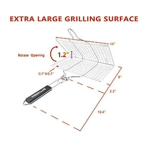 Cattlegrill Foldable BBQ Fish Grill Basket with 430 Stainless Steel, Grill Set Includes: a Reusable Grill mat and a basting Brush.