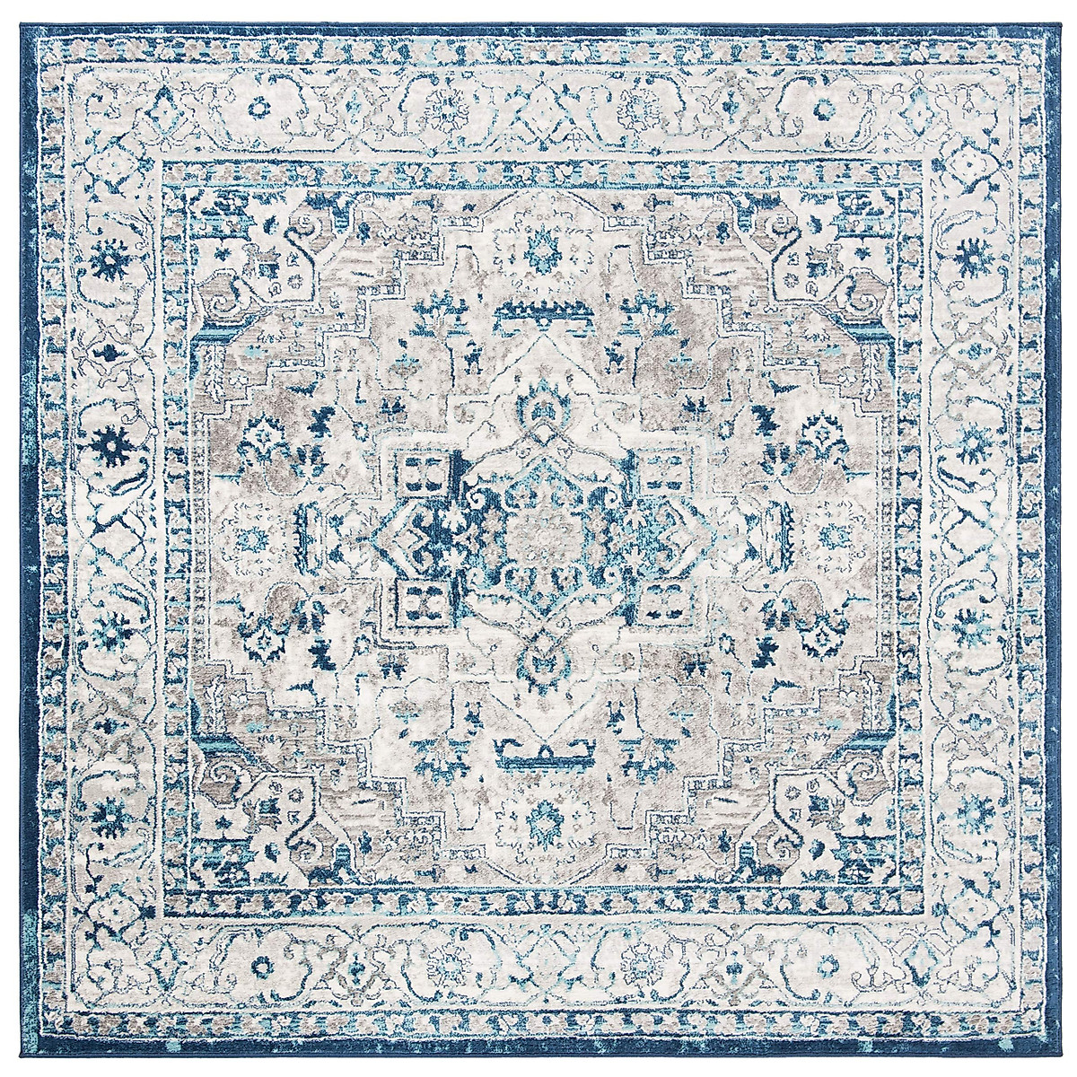 SAFAVIEH Brentwood Collection 9' Square Light Grey/Blue BNT851G Medallion Distressed Non-Shedding Living Room Bedroom Dining Home Office Area Rug