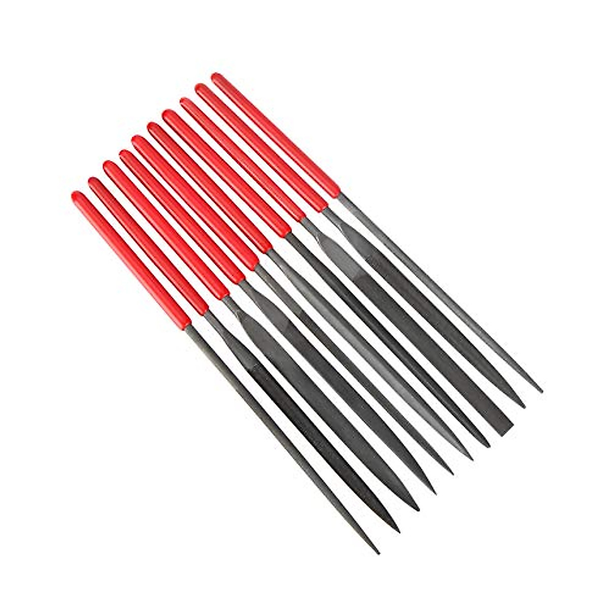 10Pcs Needle File Set Hardened Alloy Strength Steel Files- Mini Needle File Set Includes Round, Tapered Round, Half Round, Barrette, Crossing, Knife, Equaling, Warding, Square, and Three Square