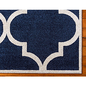 Unique Loom Trellis Collection Modern Morroccan Inspired with Lattice Design Area Rug, 7' 1" x 10' Rectangle, Navy Blue/Beige