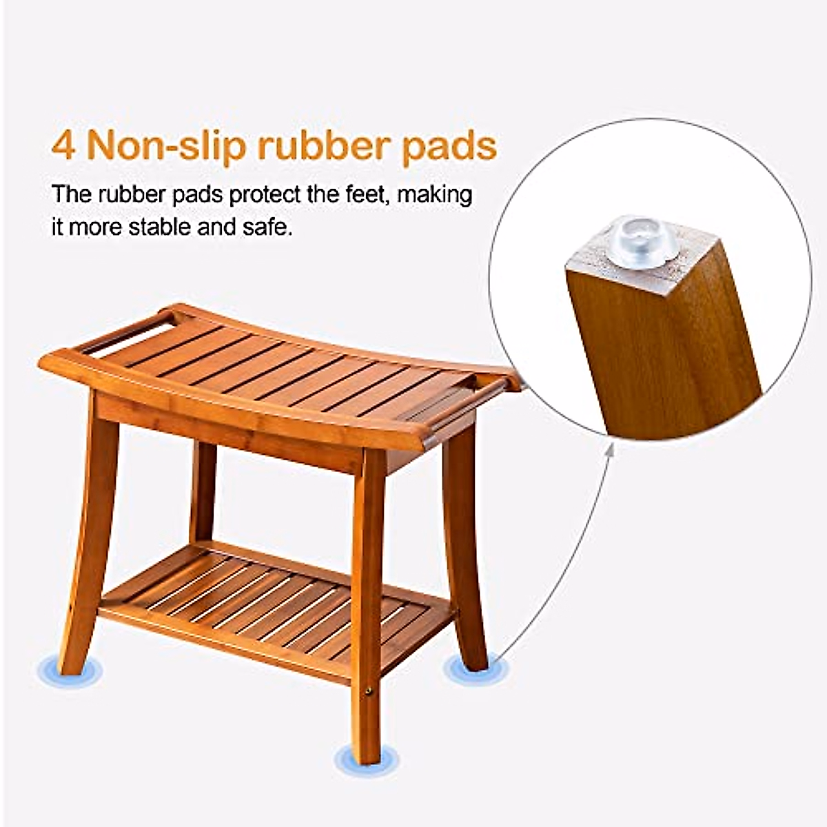 Forevich Shower Bamboo Bench Seat with Storage Shelf, Bath Shower Stool for Adults Inside Shower Seat Dark