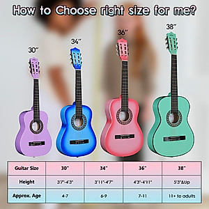 ADM Beginner Acoustic Classical Guitar 30 Inch Nylon Strings Wooden Guitar Bundle Kit for Kid Boy Girl Student Youth Guitarra Online Lessons with Gig Bag, Strap, Tuner, Extra Strings, Picks,Blue