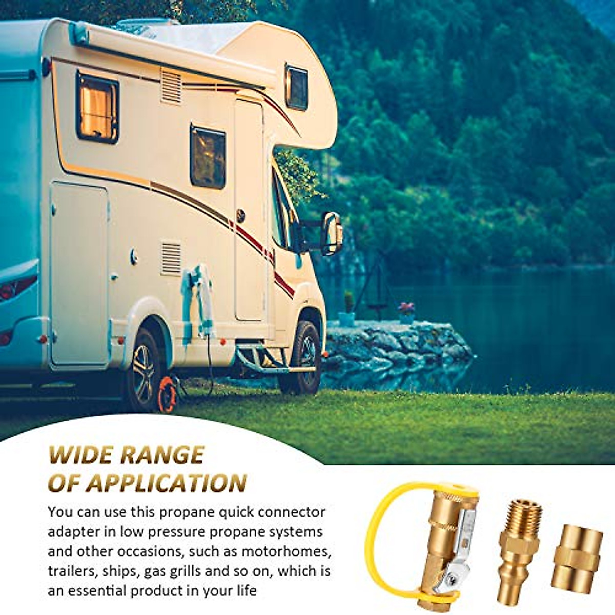 1/4 Inch RV Propane Quick Connector Adapter Full Flow Plug Brass Shutoff Valve for Propane Hose Natural Gas Accessories, Brass Pipe Fitting, Coupling, 1/4 x 1/4 Inch Female Pipe