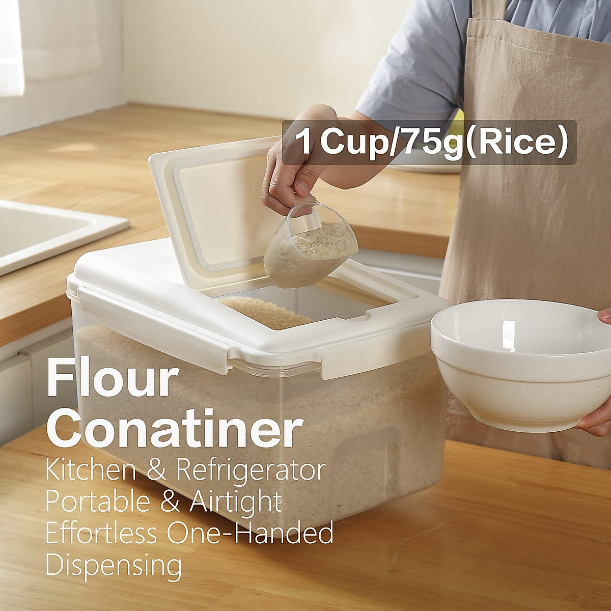 LivLab Rice Container - 10lbs Flour Dispenser with Lids & Cup BPA Free Kitchen Extra Large Storage Containers Cat/Dog Food Storage Container (10lbs)