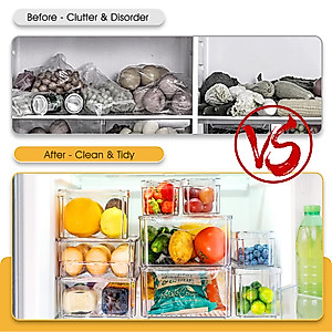 Zvonema ZNM Refrigerator Organizer Bins, 13 Pack Stackable Plastic Fridge Organizers, Storage Clear Bin with Handle for Kitchen, Freezer, Cabinet, Countertops Organization - BPA Free