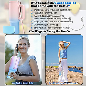 40 oz Tumbler with Handle and Straw & 6PCS Cup Accessories for 40 oz Cup - Vacuum Insulated Stainless Steel Double Wall Water Bottle Travel Coffee Mug - Holiday Gifts for Women Men (Bubble)