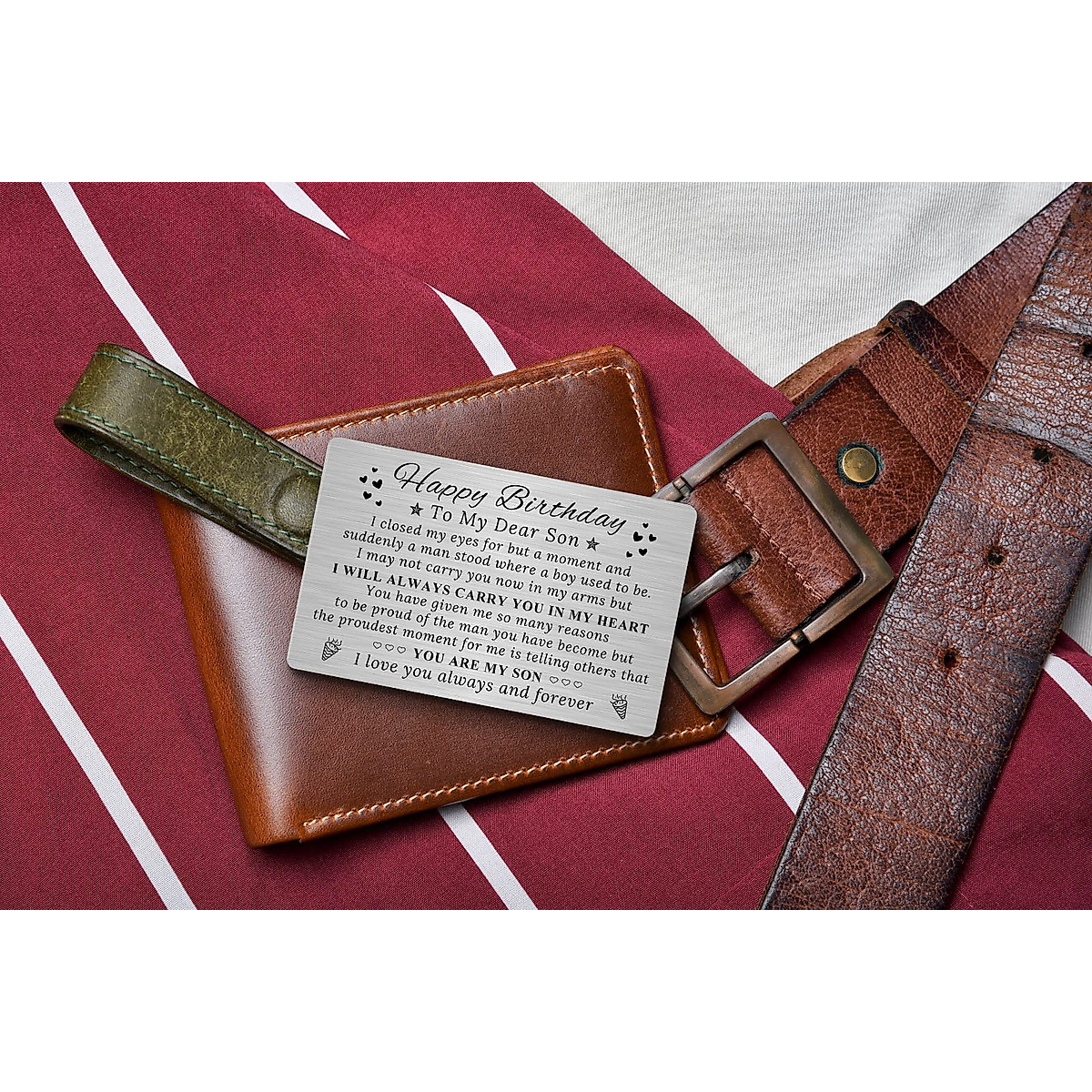 Ptzizi Happy Birthday to My Dear Son Steel Engraved Wallet Insert Card for Son Birthday Graduation Christmas Adult Gifts, A7