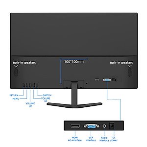 Prechen 18.5 Inch Monitor, TN Panel 1366 x 768 PC Monitor with HDMI and VGA Interface, 5ms, Brightness 250 cd/m², 60Hz Monitor with Dual Built-in Speakers, PC Screen Display for Office Work.