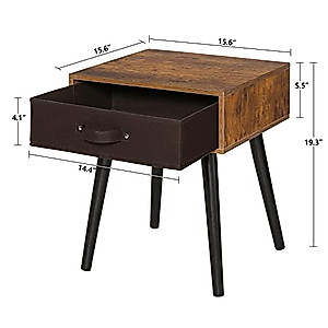 Iwell Nightstand Set of 2, Bedside Table with Drawer, Mid-Century Nightstand, End Table Side Table for Bedroom, Rustic Brown