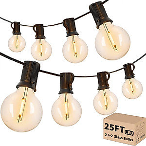 Svater Globe String Lights Outdoor, 25FT Led Patio Lights with 23pcs E12 Socket, 25Pcs G40 1W Clear Glass Bulbs String for Cafe Bistro Backyard Garden