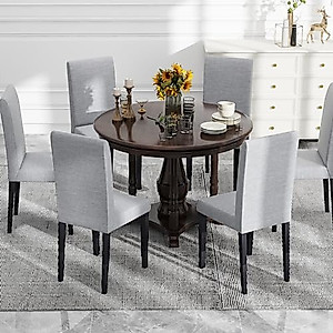 IULULU Dining Set of 4 Kitchen Upholstered Parsons Accent Chair with Padded Seat Back and Wood Legs for Living Room, Modern, Grey