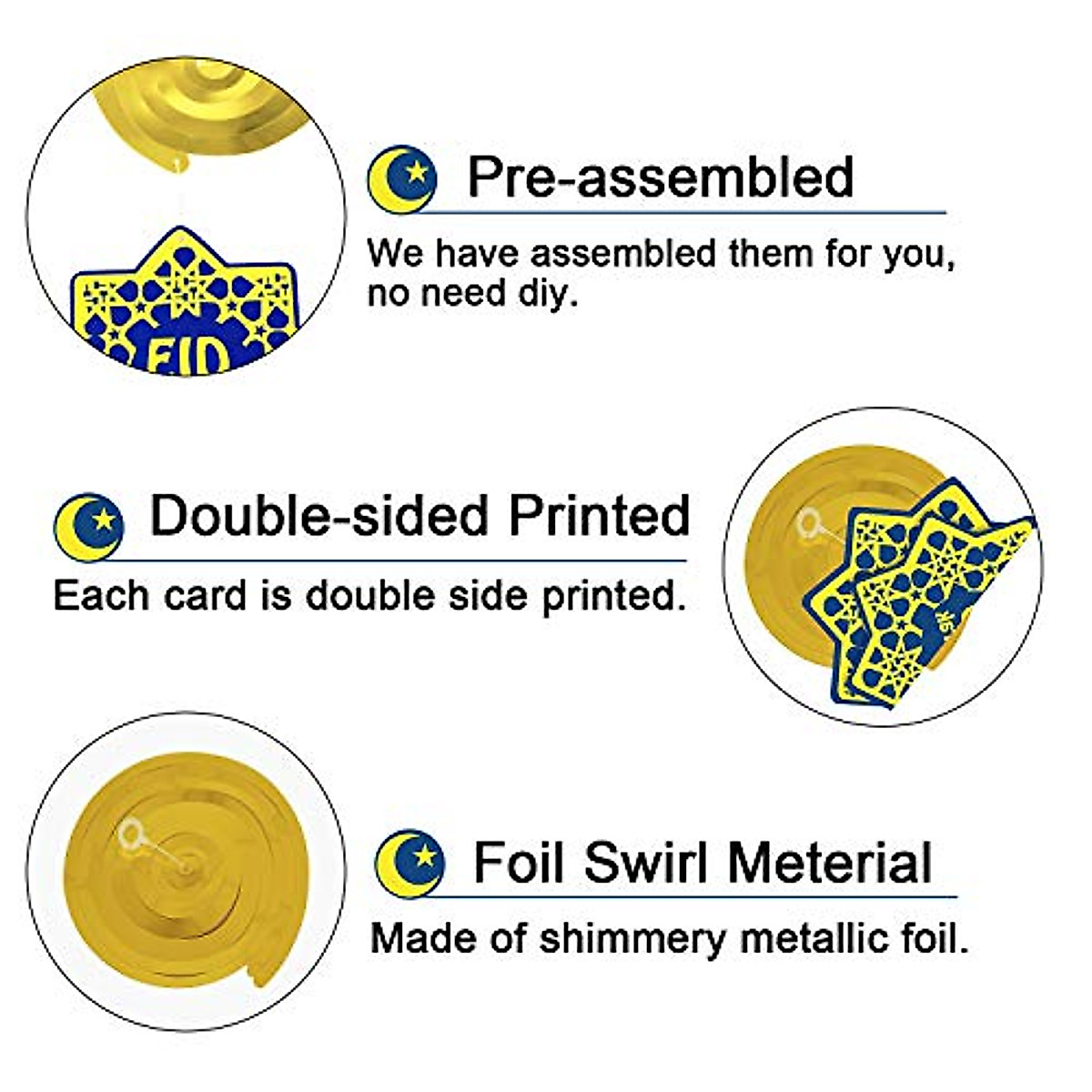 Tifeson Ramadan Mubarak Decorations Hanging Swirls - 36 Pcs Eid Mubarak Ceiling Foil Swirls for Eid Al-fitr Party Decorations Supplies