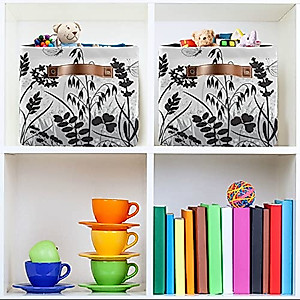susiyo Black White Wildflowers Floral Storage Bins, 14 x 10 inch Canvas Storage Basket for Shelves Closet Organizing - 1 Piece