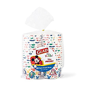Glad for Kids Disney Mickey and Friends 6oz Paper Snack Bowls, Lids Not Included, 32ct | Disney Mickey Mouse Paper Snack Bowls, Kids Snack Bowls| Kid-Friendly Paper Snack Cups for Everyday Use