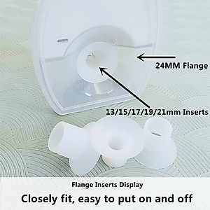 Flange Inserts Multi-Pack 19mm 21mm 4pcs Replaceable Option for Most 24mm Breast Pump Flange Size Reduction, PUM Part Silicone Inserts