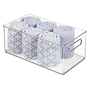 mDesign Deep Plastic Storage Organizer Container Bin, Bath and Shower Organization for Cabinet, Cupboard, Shelves, Counter, or Closet - Holds Shampoo, Vitamins, Ligne Collection, 4 Pack, Clear