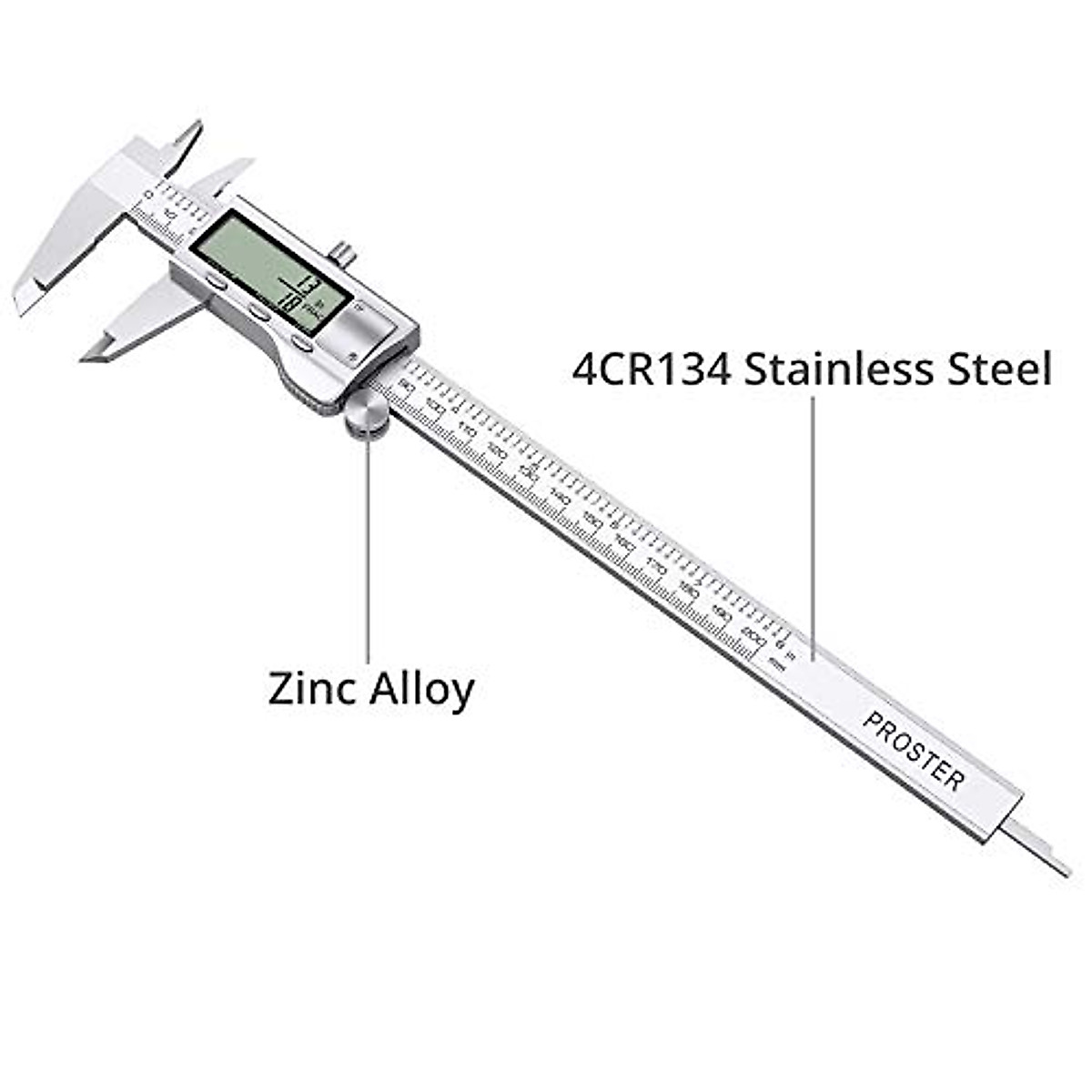 Proster Digital Vernier Caliper 8inch 200mm - Stainless Steel Electronic Caliper Fractions/Inch/Metric Caliper Measuring Tool for Length Width Depth Inner Diameter Outer Diameter