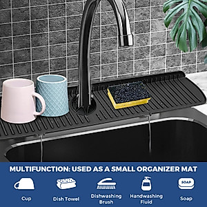 XXL Silicone Faucet Handle Drip Catcher Tray Kitchen Sink Mat Faucet Splash Guard Dish Soap Sponge Holder Kitchen Sink Accessories Drying Mat Kitchen Gadgets Counter Organization Sink Caddy Protectors