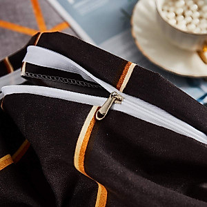 iyoimono Grey Geometric Geo Duvet Cover Set Gold Line Checkered Plaid Bedding Set Reversible Black King Size Quilt Comforter Cover with Zipper Closure Winter Summer Duvet Cover and 2 Pillow Shams