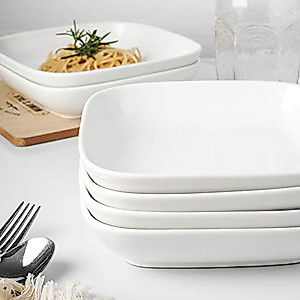 Selamica Porcelain 8-inch Square Dinner Plates, Pasta Salad Bowls, Set of 6, White
