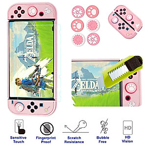 GUTIAL Accessories Kit for Nintendo Switch - Pink Cute Accessories Bundle Girly Style Pack for girls with Travel Carrying Case and Dockable Cover Case, Screen Protector, kawaii Stand, Thumb Grips