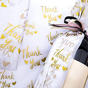 MR FIVE 200 Sheets Gold Thank You Tissue Paper Bulk,20" x 14",Gold Thank You Tissue Paper for Packaging,Small Business,Gold Tissue Paper for Weddings,Graduation,Birthday,Thanksgiving (White)