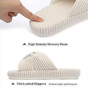 Chantomoo Slippers for Women Memory Foam House Bedroom Corduroy Bow Crossbands Slide Slipper Shoes Comfy Trendy Gift Slippers Beige Size7 8 6..5