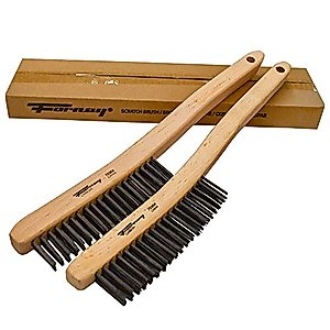 Forney 70504A 2-Pack Carbon Steel Wire Brush's with Curved Wood Handle, 13-3/4-Inch-by-.014-Inch, Assorted