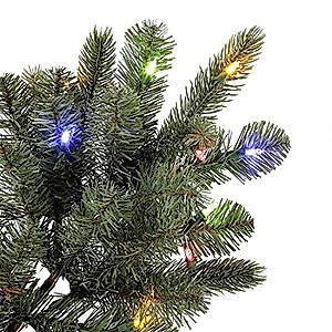Evergreen Classics 6.5 ft Pre-Lit Vermont Spruce Quick Set Artificial Christmas Tree, Remote-Controlled Color-Changing LED Lights