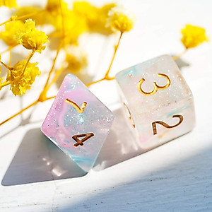 UDIXI Glitter DND Dice Set, 7-die Polyhedral Dice Iridecent Swirls Dice for Role Playing Game Dungeons and Dragons, D&D Dice, (Pink &Cyan)