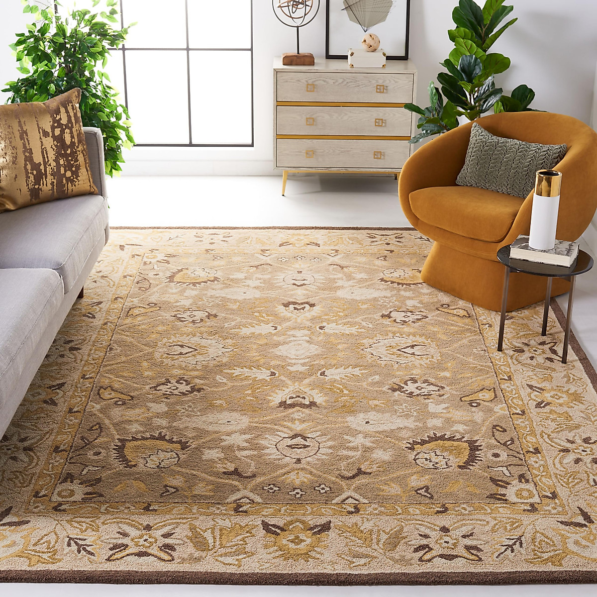 SAFAVIEH Anatolia Collection Area Rug - 8' x 10', Sage & Beige, Handmade Traditional Oriental Wool, Ideal for High Traffic Areas in Living Room, Bedroom (AN512C)