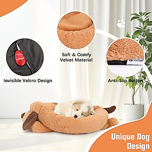 vocheer Heartbeat Puppy for Dogs Bed Anxiety Relief Plush Stuffed Animal Dog First Aid Kit with 1 Heating Pack,Small Size, 17 * 13.8", Light Brown
