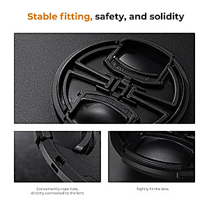 K&F Concept 77mm Lens Cap, 9-in-1 Center Pinch Lens Cover + Anti-Loss Keeper Leash + Microfiber Cleaning Cloth Kits Compatible with Nikon, Canon, Sony, Fujifilm Camera Lenses