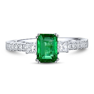 Lanmi Solid 14K White Gold Natural Green Emerald Rings Engagement Wedding Diamond Band for Women Promotion