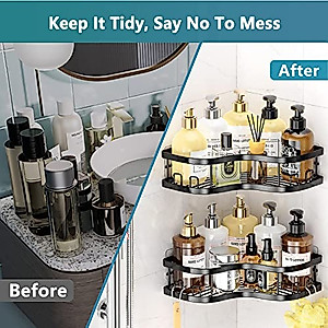 MXMAMK Corner Shower Caddy, 5-Pack Shower Organizer Corner Shower Shelf For Inside [Never Drop] Rustproof Adhesive Shower Caddy Corner Bathroom Shelves (Black)