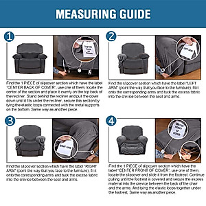 H.VERSAILTEX Velvet Stretch Recliner Couch Covers 4-Pieces Style Recliner Chair Covers Recliner Cover for Reclining Chair Slipcovers Feature Non Slip Form Fitted Thick Soft Washable, Grey