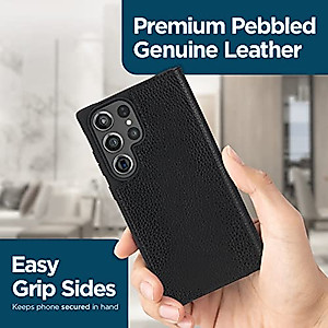 Case-Mate Samsung Galaxy S23 Ultra Case [6.8"] [12FT Drop Protection] [Wireless Charging] Black Leather Wallet Folio Phone Case for Samsung Galaxy S23 Ultra with ID & Credit Card Holder, Phone Stand