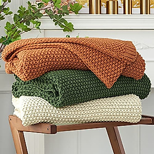 Longhui bedding Chunky Cable Knit Throw Blanket Lightweight Beige 100% Organic Cotton Blanket for Sofa Couch Bed Baby Nursery, Rustic Shabby Chic Modern Farmhouse, 51” x 63” Give Laundering Bag