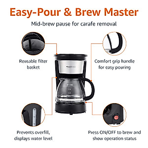 Amazon Basics 5-Cup Coffee Maker with Reusable Filter - Black and Stainless Steel